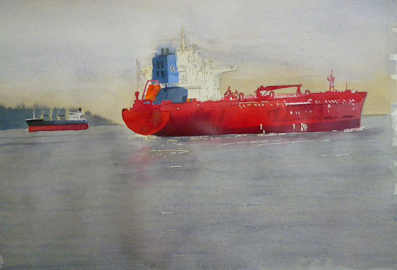 Freighters, watercolor seascapes painting techniques