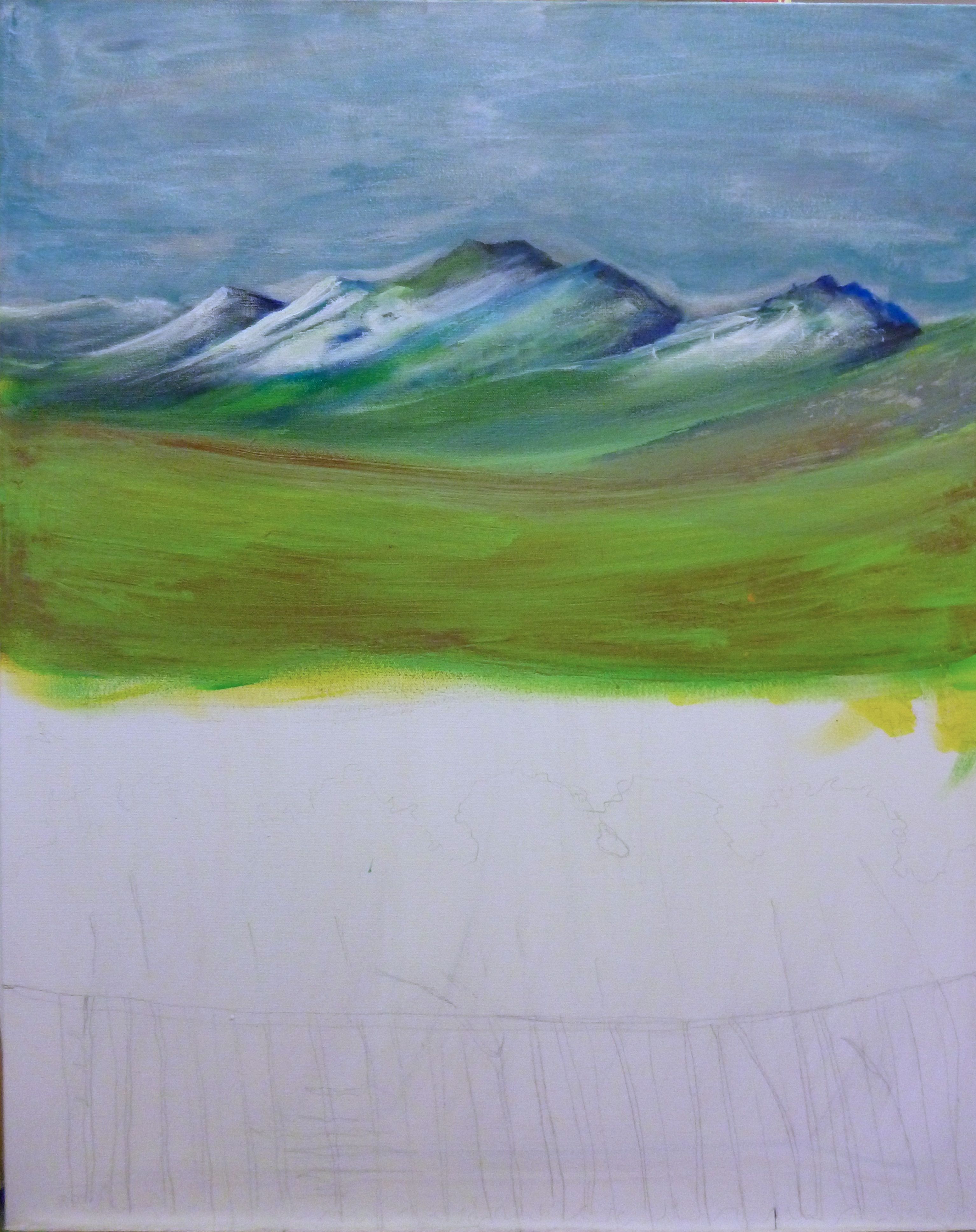 Semi Abstract Mountain Landscape Acrylic Painting On Canvas The