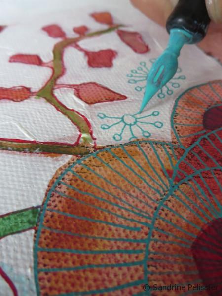 How to paint flowers from imagination with acrylic ink on canvas